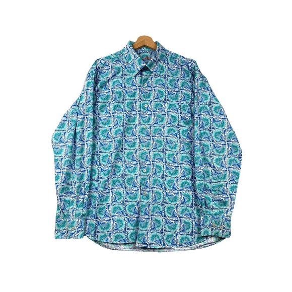 Alan Flusser | Shirts | Alan Flusser Floral Button Up Shirt Long Sleeve Colorful Blue Hawaiian ...